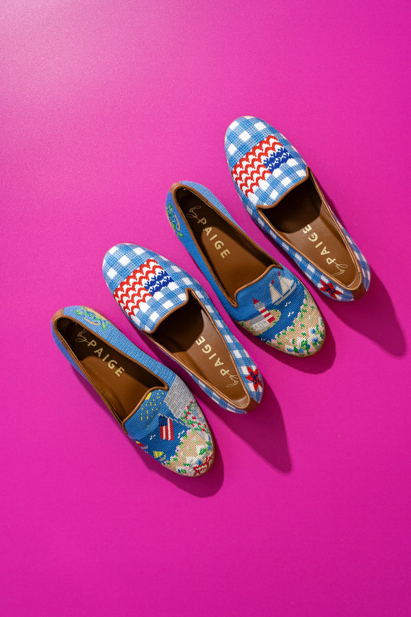 By Paige Women’s Needlepoint Loafer in Preppy Flag in Red, White & Blue